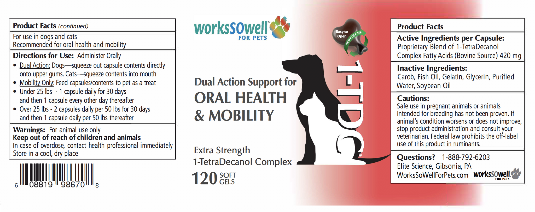 1-TDC ORAL HEALTH + MOBILITY SUPPORT FOR DOGS & CATS 2 Bottles (240 so ...